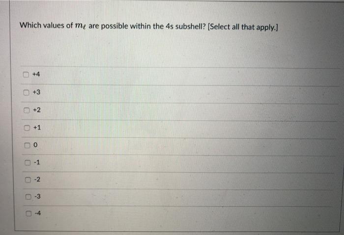 Solved Which values of me are possible within the 4s | Chegg.com