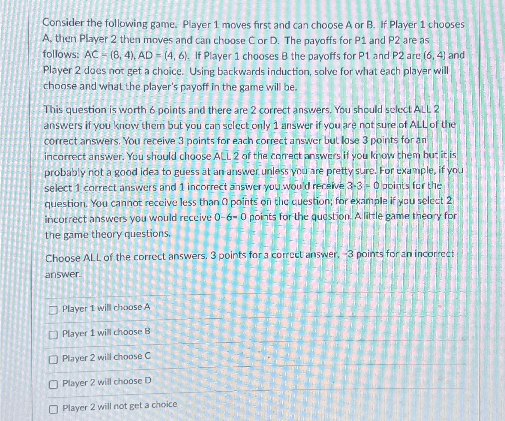 Solved Consider the following game. Player 1 ﻿moves first | Chegg.com
