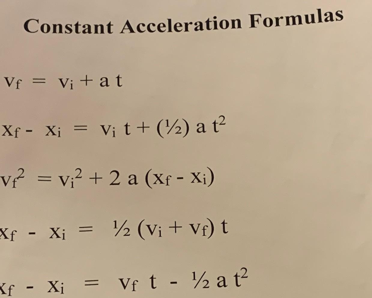Solved The image below shows comstant acceratuon formulas. | Chegg.com