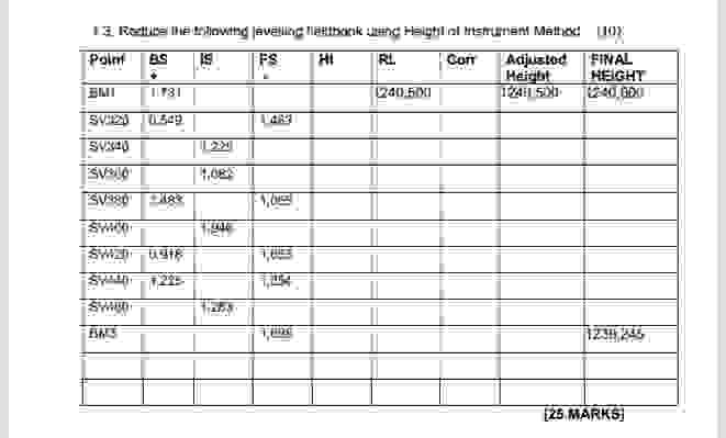 Reduce the following levelling fieldbook using Height | Chegg.com