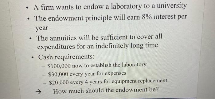 - A firm wants to endow a laboratory to a university | Chegg.com