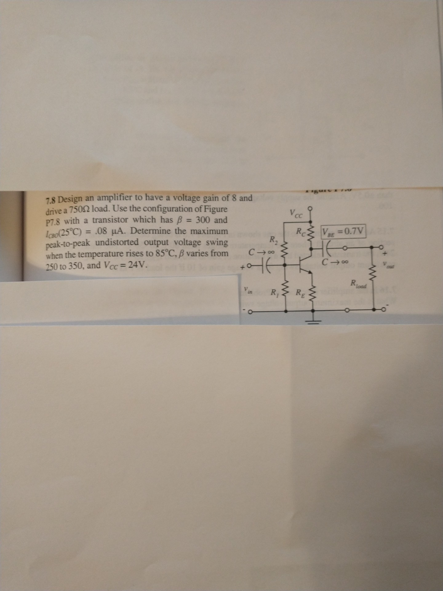 Solved 7.8 ﻿Design an ﻿amplifier to ﻿have a voltage gain | Chegg.com