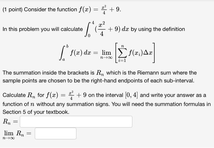 Solved (1 point) Consider the function f(x)=4x2+9. In this | Chegg.com