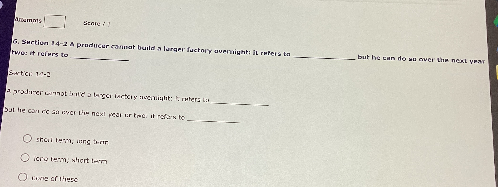 AttemptsScore ?16. ﻿Section 14-2 ﻿A producer cannot | Chegg.com