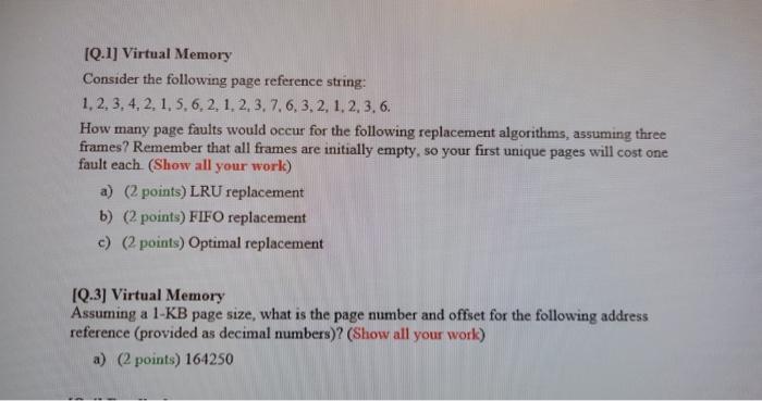 Solved [Q.1] Virtual Memory Consider the following page | Chegg.com