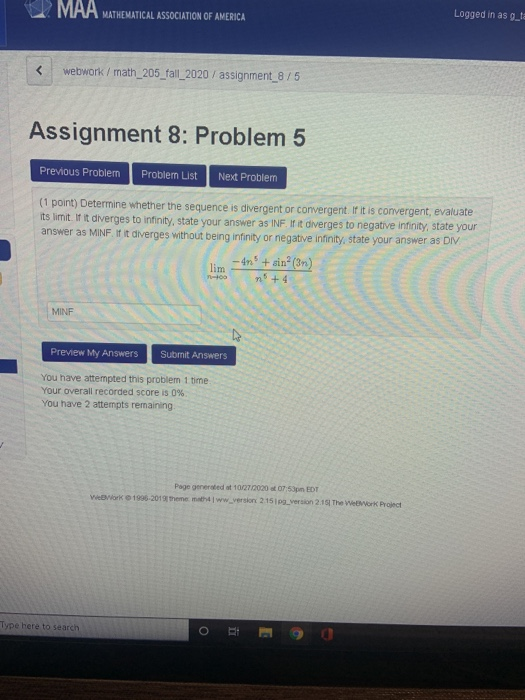Solved MAA MATHEMATICAL ASSOCIATION OF AMERICA Logged in as | Chegg.com