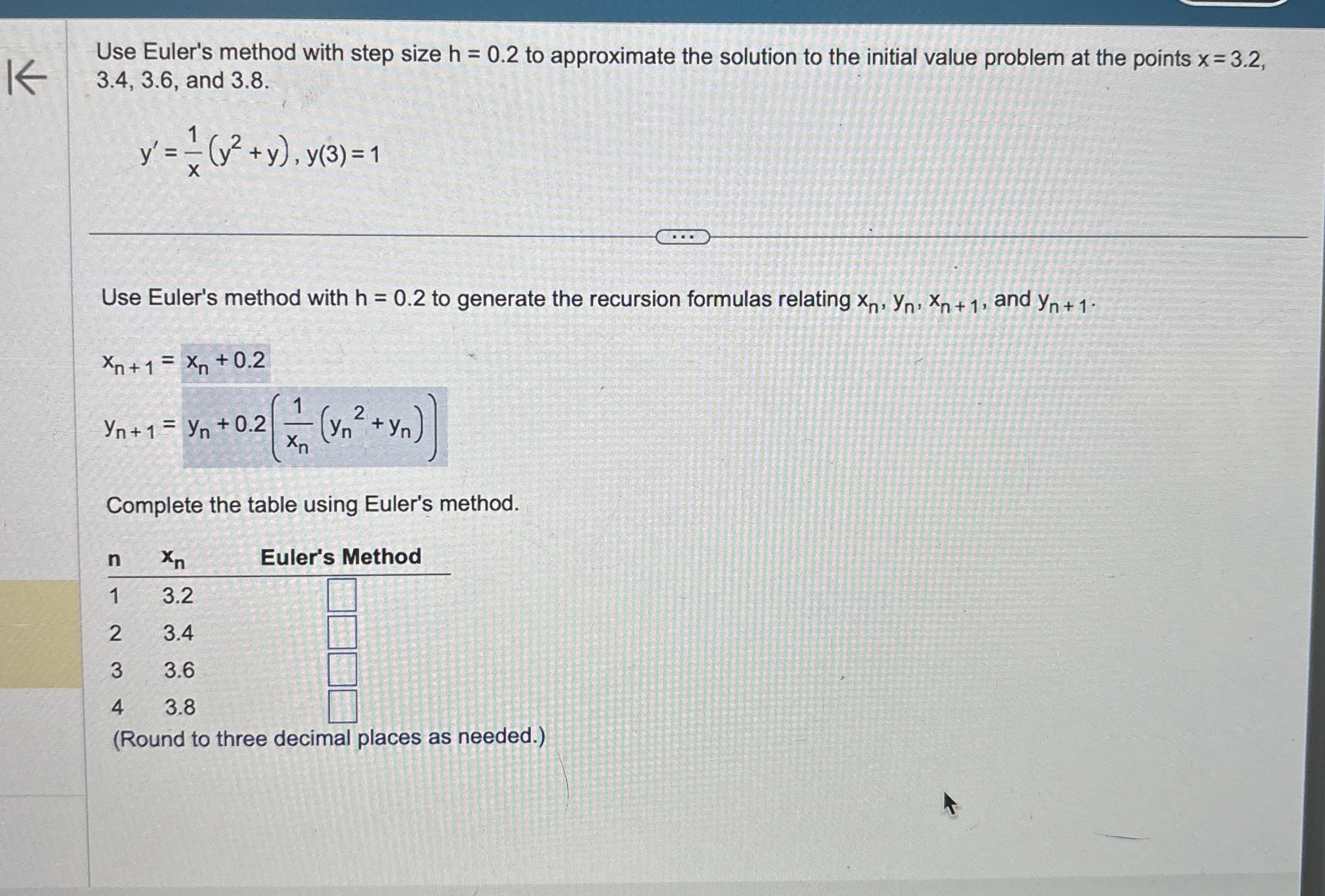 Solved Use Euler's method with step size h=0.2 ﻿to | Chegg.com