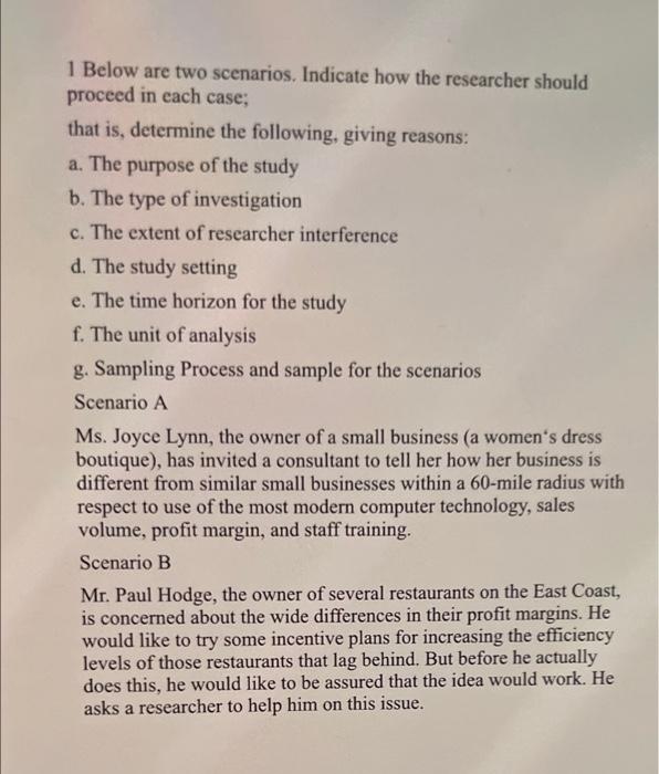 Solved 1 Below are two scenarios. Indicate how the | Chegg.com