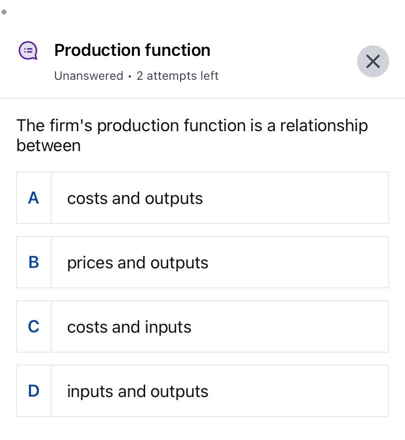 Solved The firm's production function is a relationship | Chegg.com