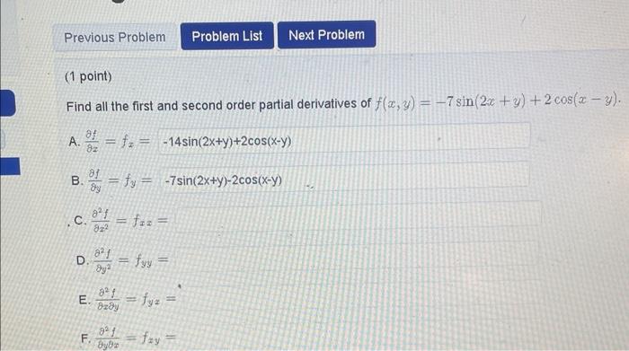 Solved (1 point) Find all the first and second order partial | Chegg.com