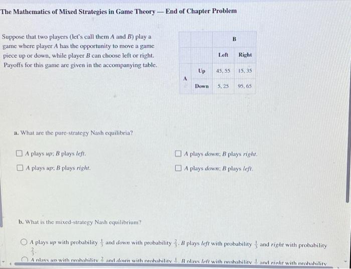 Solved The Mathematics of Mixed Strategies in Game Theory - | Chegg.com