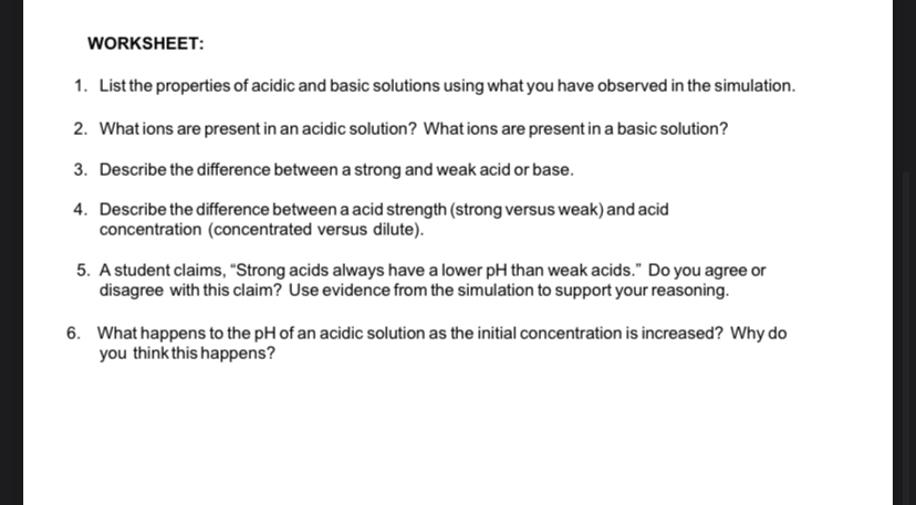 Solved WORKSHEET:List the properties of acidic and basic | Chegg.com