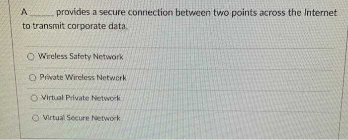 Solved A __provides a secure connection between two points | Chegg.com
