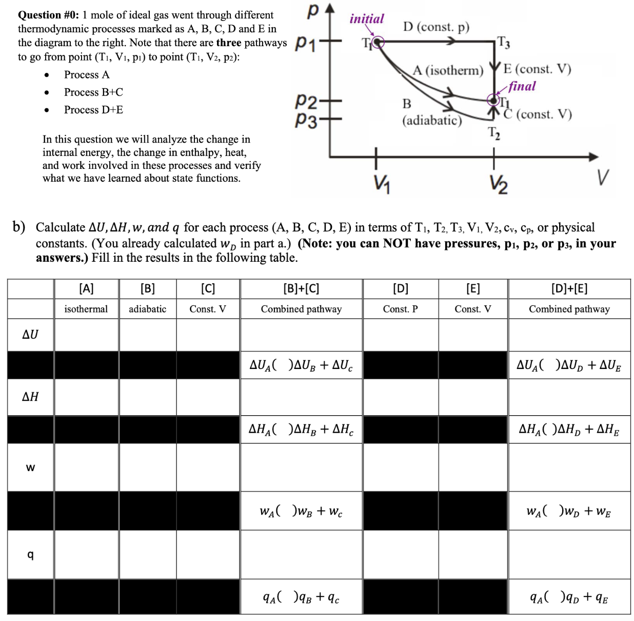 Solved b) ﻿Fill in the chart by calculating ΔU,ΔH,w, ﻿and q | Chegg.com