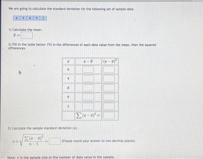 Solved We are going to calculate the standard deviation for | Chegg.com
