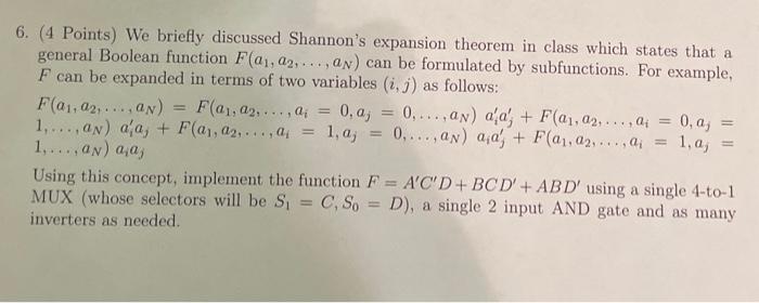 Solved 6. (4 Points) We briefly discussed Shannon's | Chegg.com