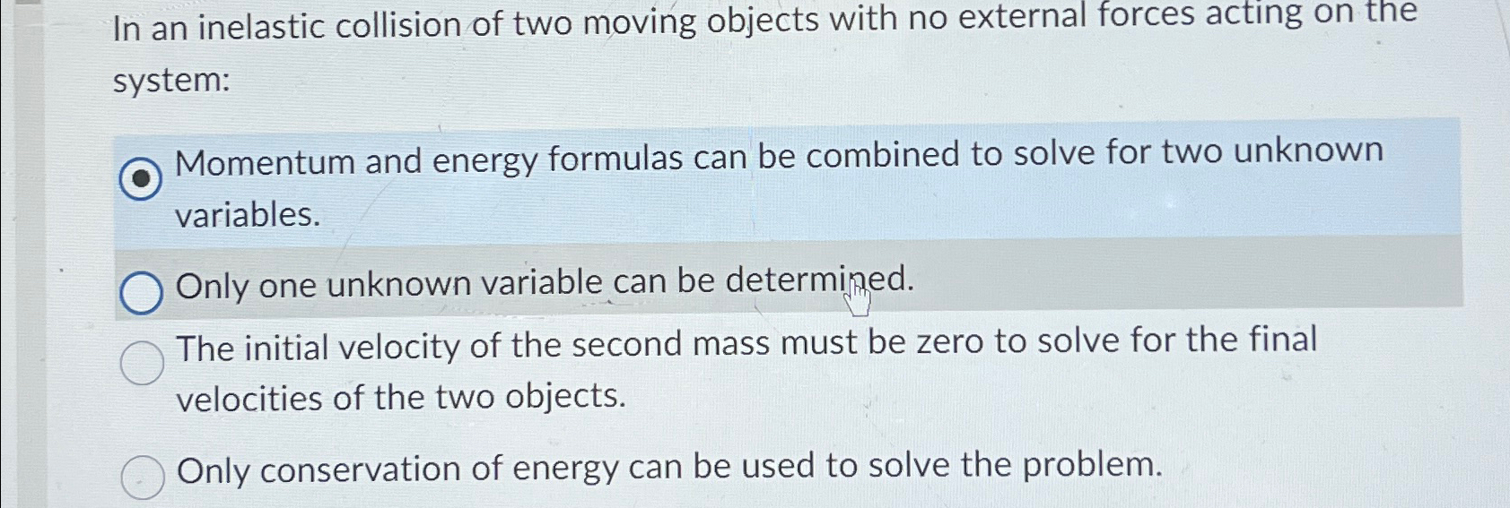 Solved In an inelastic collision of two moving objects with | Chegg.com