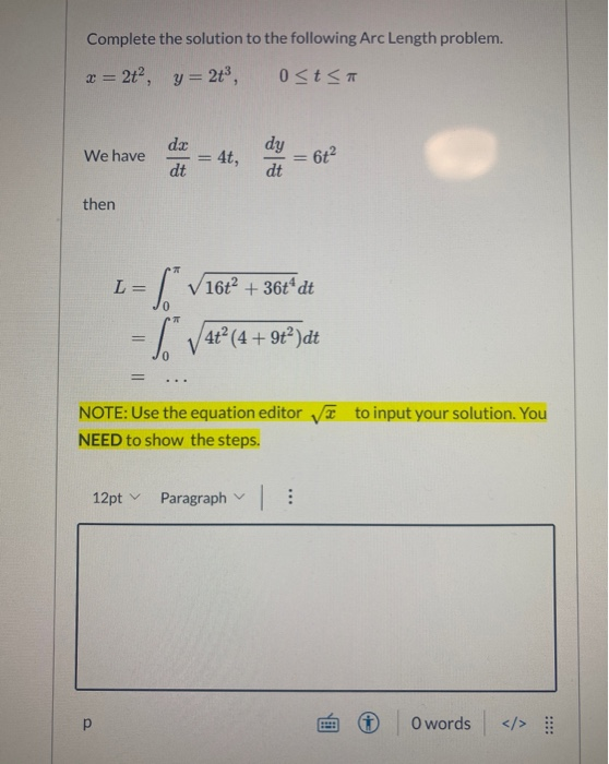 Solved Complete the solution to the following Arc Length | Chegg.com