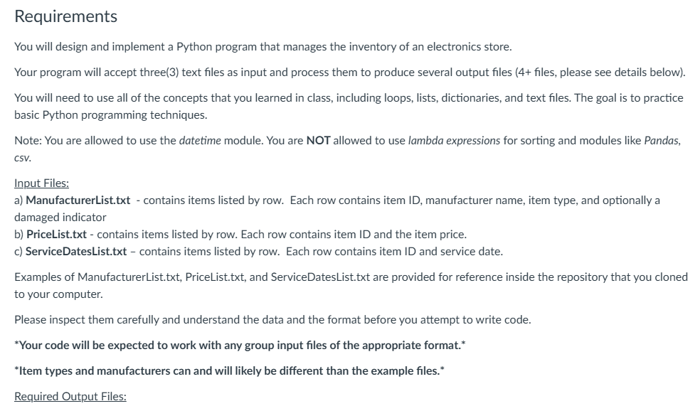 Solved Requirements You will design and implement a Python | Chegg.com