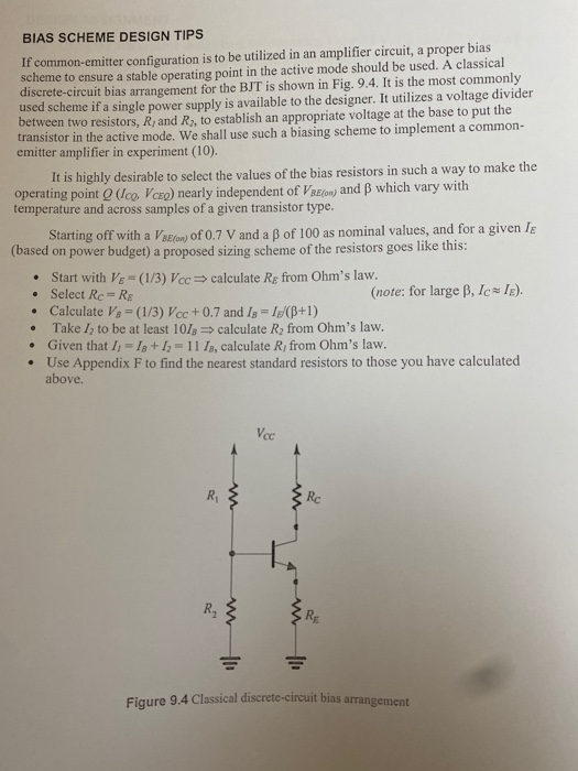 Solved BIAS SCHEME DESIGN TIPS If common-emitter | Chegg.com
