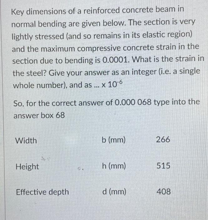Key dimensions of a reinforced concrete beam in | Chegg.com