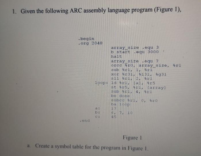 Solved 1. Given the following ARC assembly language program | Chegg.com