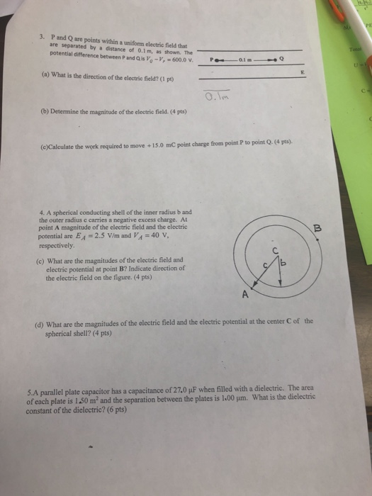 Solved 3. Pand Q are points within a uniform electric field | Chegg.com