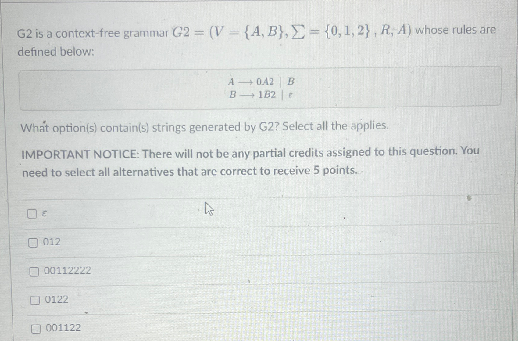 Solved G2 ﻿is a context-free grammar )={A,B},Σ=({0,1,2},R,A | Chegg.com