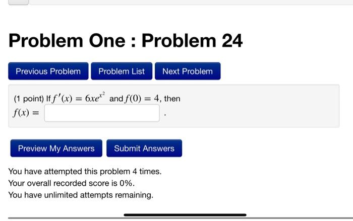 Solved 1 Point If F′ X 6xex2 And F 0 4 F X You Have