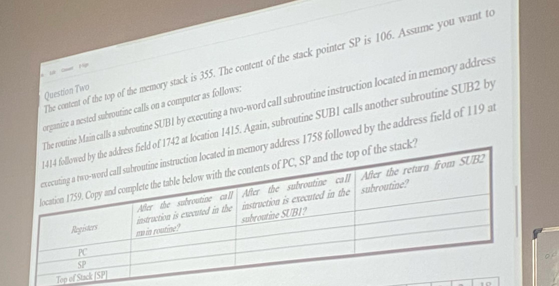Solved Question TwoThe content of the top of the memory | Chegg.com