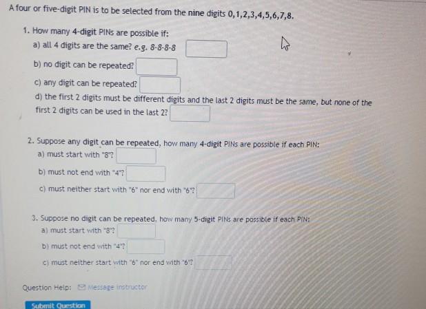 Solved A four or five-digit PIN is to be selected from the | Chegg.com