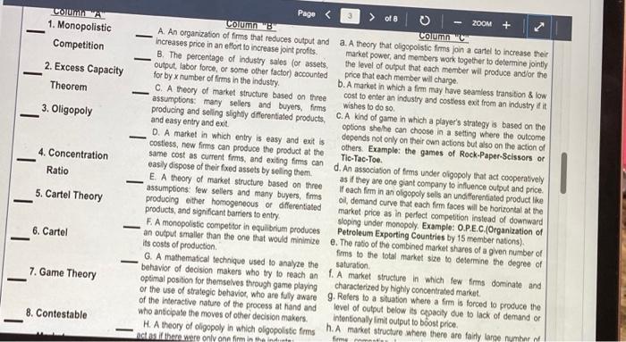 Solved Column 1. Monopolistic Competition 2. Excess Capacity | Chegg.com