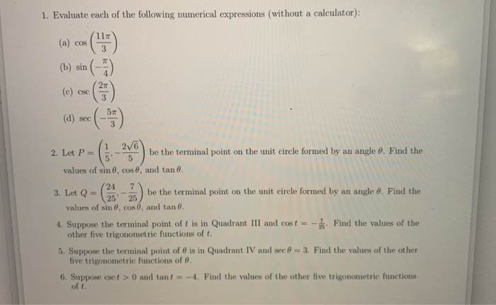 Solved 1. Evaluate each of the following numerical | Chegg.com