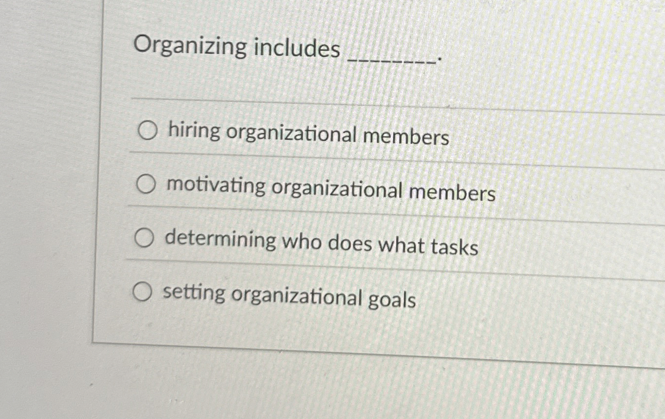 Solved Organizing includes q,hiring organizational | Chegg.com