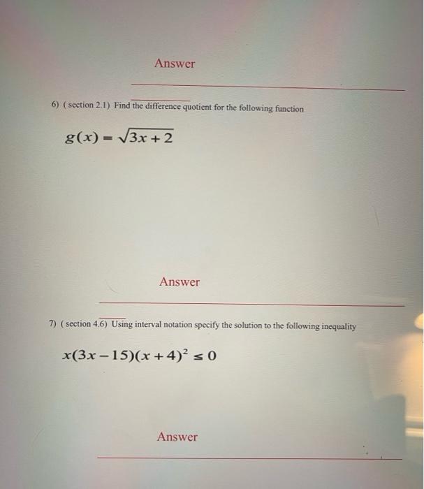 Solved Questions 6-106. Find the difference quotient for the | Chegg.com