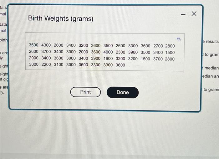 Solved Refer to the data sel of birth weights (grams) of the | Chegg.com