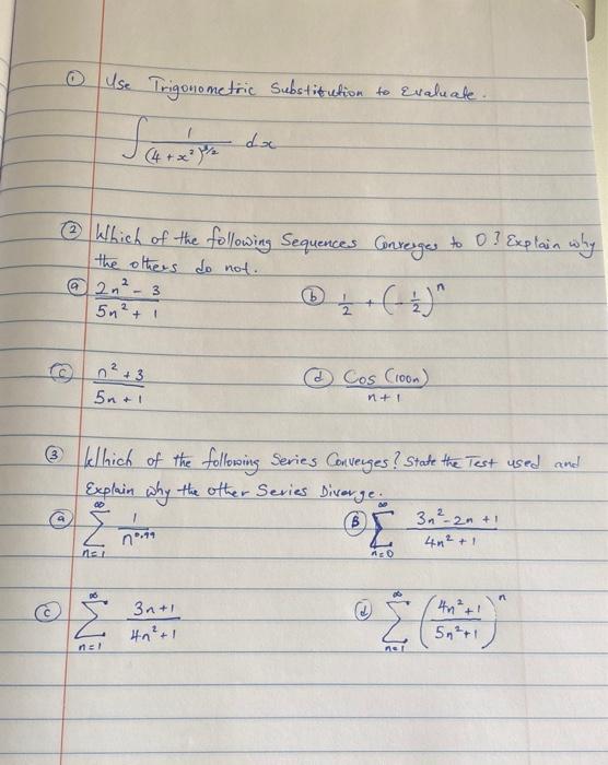 Solved (1) Use Trigonometric Substitution to Evaluate. | Chegg.com