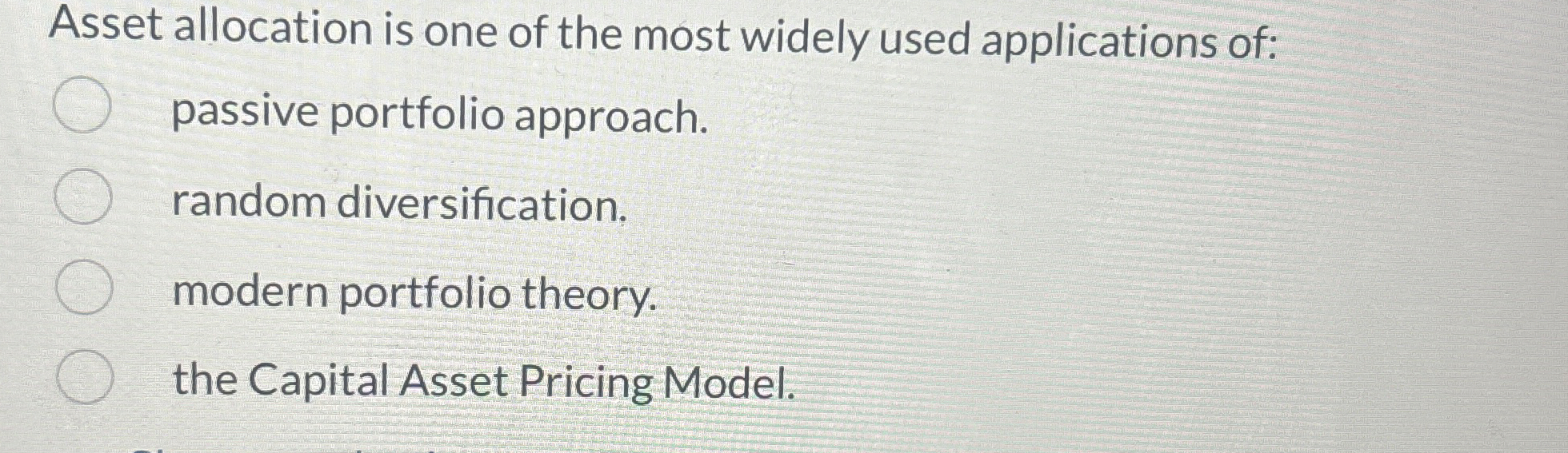 Solved Asset allocation is one of the most widely used | Chegg.com