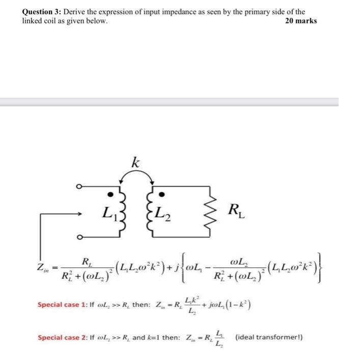 Solved Question 3: Derive the expression of input impedance | Chegg.com