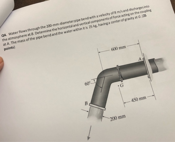 Solved Q4. Water flows through the 200-mm-diameter pipe bend | Chegg.com