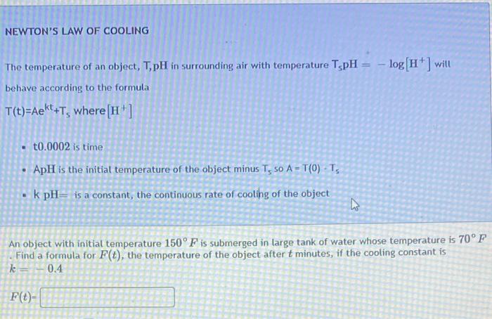 Solved The temperature of an object, T,pH in surrounding air | Chegg.com
