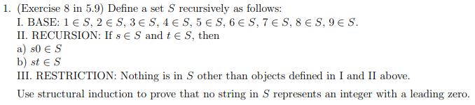 Solved (Exercise 8 ﻿in 5.9) ﻿Define a set S ﻿recursively as | Chegg.com