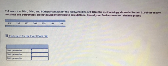 Solved Calculate the 20th, 50th, and 80th percentiles for | Chegg.com
