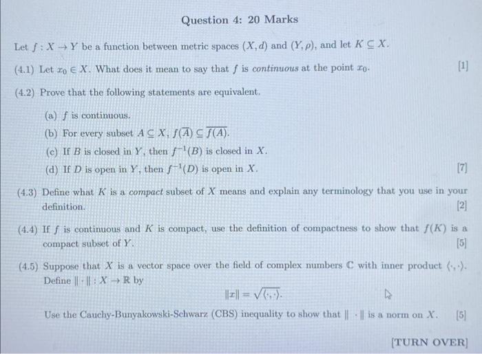Solved Let f:X→Y be a function between metric spaces (X,d) | Chegg.com