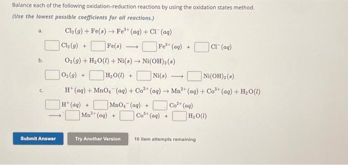 Solved Balance each of the following oxidation-reduction | Chegg.com