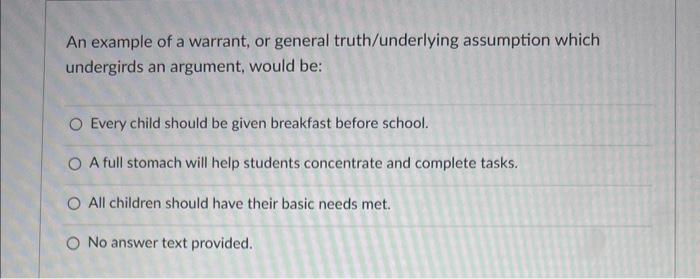 An example of a warrant, or general truth/underlying | Chegg.com