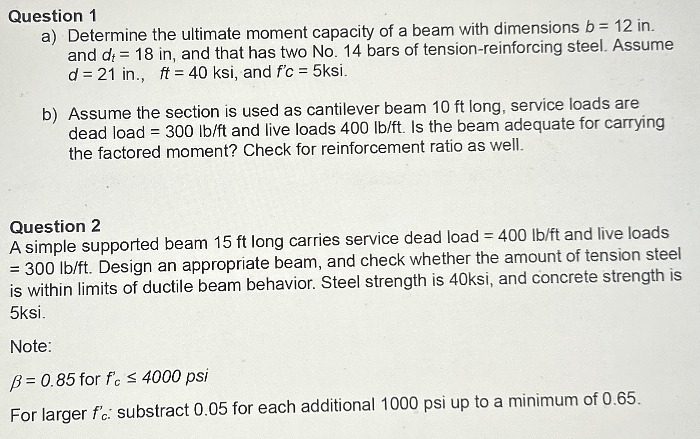 Solved Question 1a) ﻿Determine the ultimate moment capacity | Chegg.com