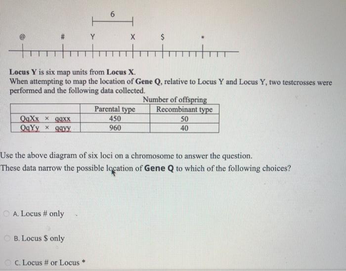 Solved 6 # Y X $ Locus Y is six map units from Locus X. When | Chegg.com