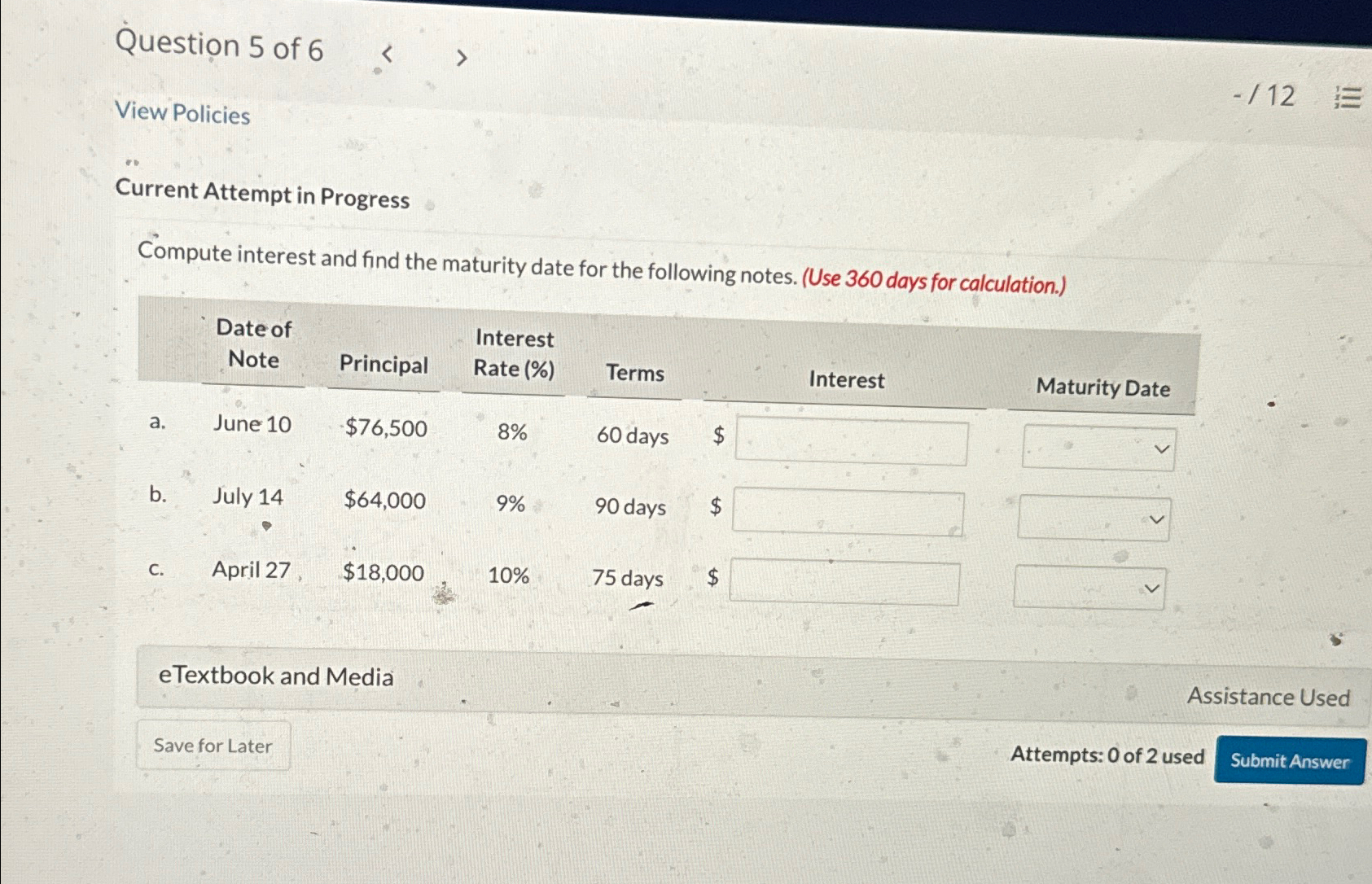 Solved Question 5 ﻿of 6View Policies-12Current Attempt in | Chegg.com