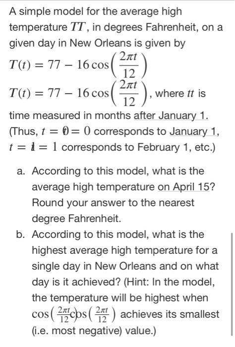 Solved A simple model for the average high temperature IT, | Chegg.com